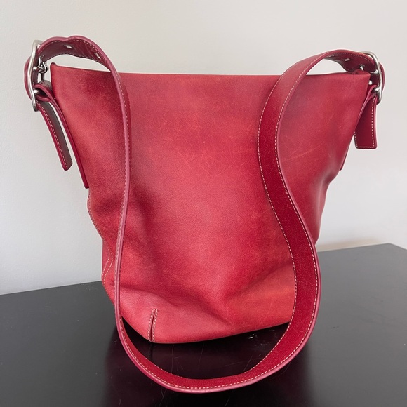 Coach | Bags | Coach Y2k Vintage Red Leather Legacy Bucket Shoulder Bag ...